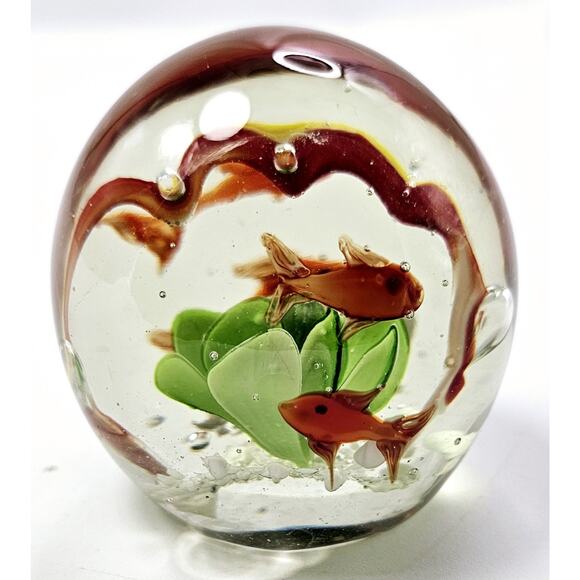 Unmarked | Art | Art Glass Aquarium Paperweight Red Fish With Seaweed ...